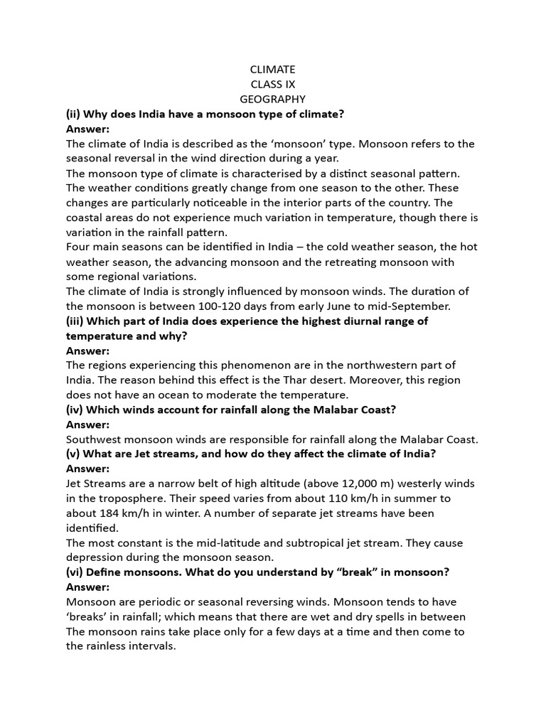CLIMATE class 9 (1) | PDF | Monsoon | Rain