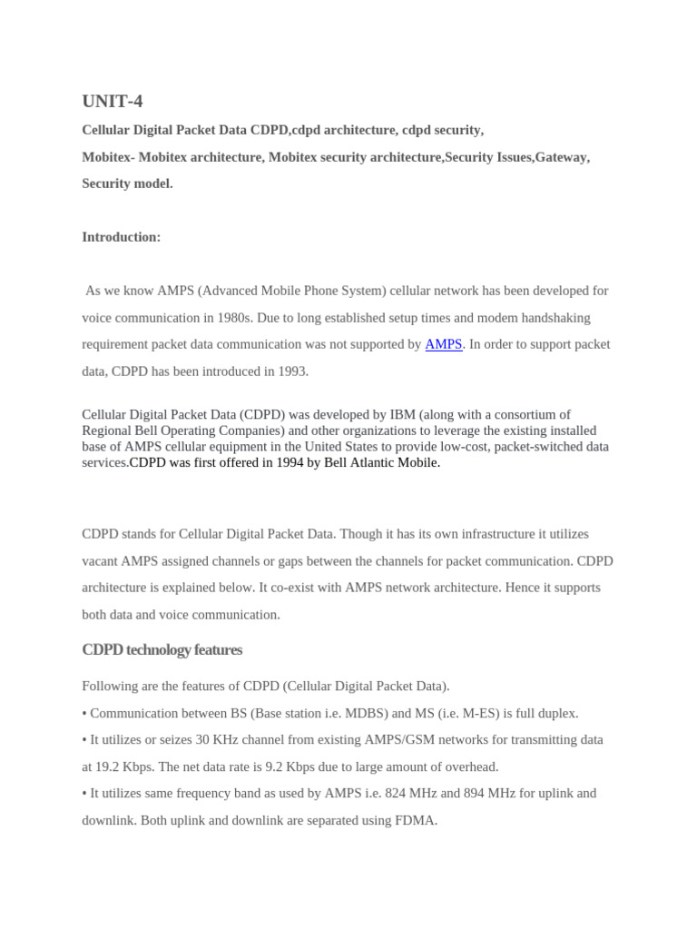 UNIT-4 Notes | PDF | Computer Network | Cellular Network