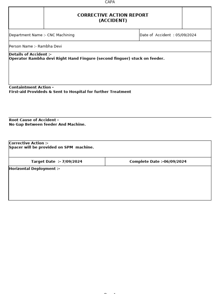 CNC Accident Corrective Action Report | PDF
