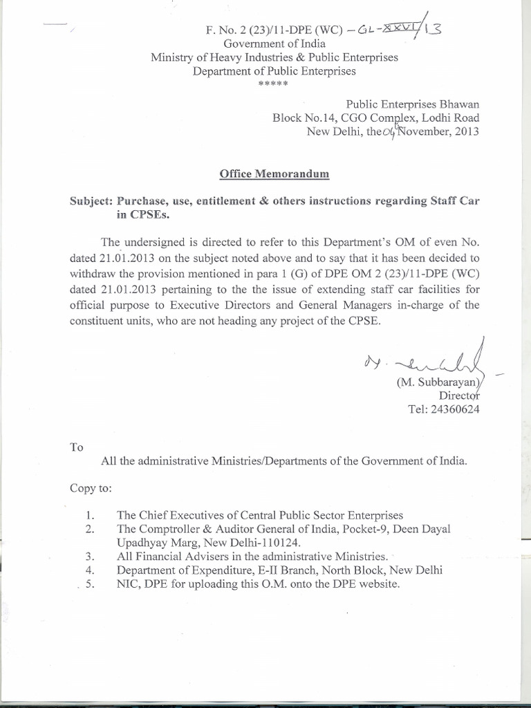 DPE OM Staff Car Amendment | PDF