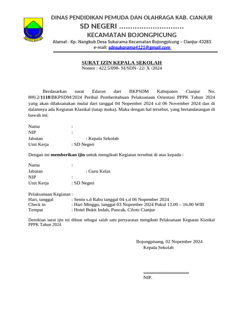 SURAT IZIN KEPALA SEKOLAH | PDF