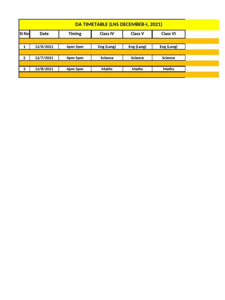 December 2021 Class Timetable | PDF