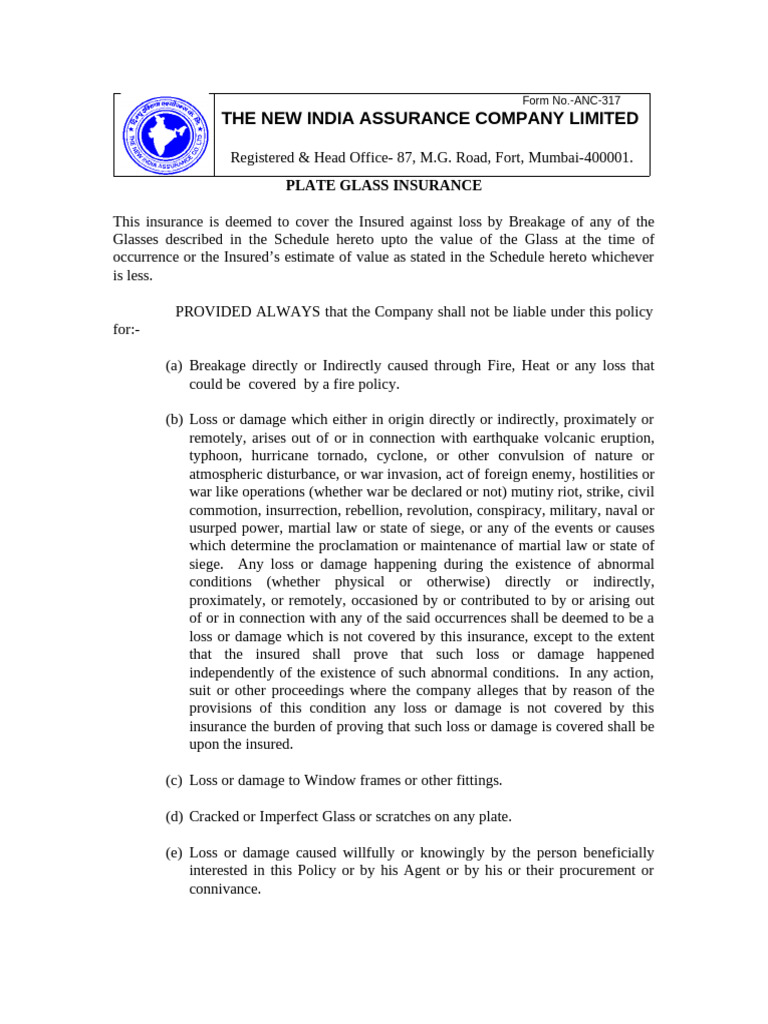 Plate Glass Clause Anc 317 | PDF | Insurance | Arbitral Tribunal