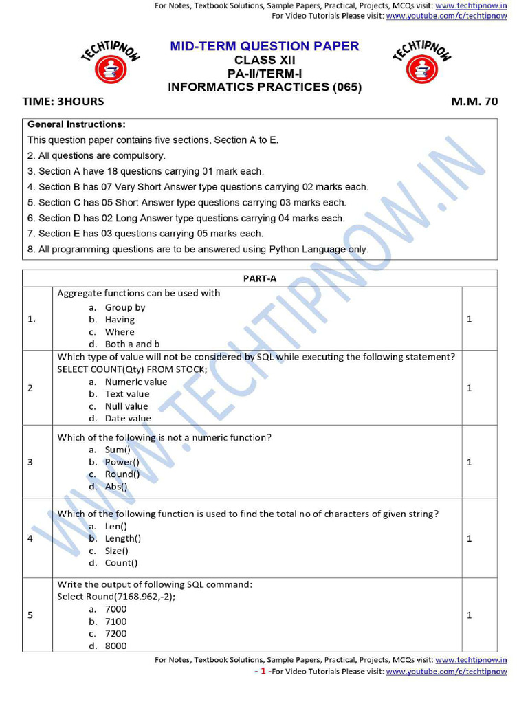 Half Yearly Sample Practice Paper IP Class12 | PDF
