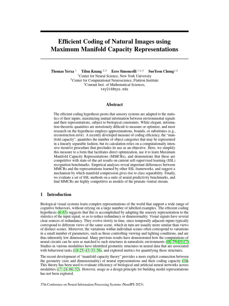 Yerxa Et Al - Efficient Coding of Natural Images Using Maximum Manifold Capacity Representations ...