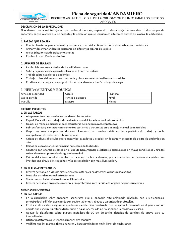 Definición y Seguridad del Andamiero | PDF | Andamio
