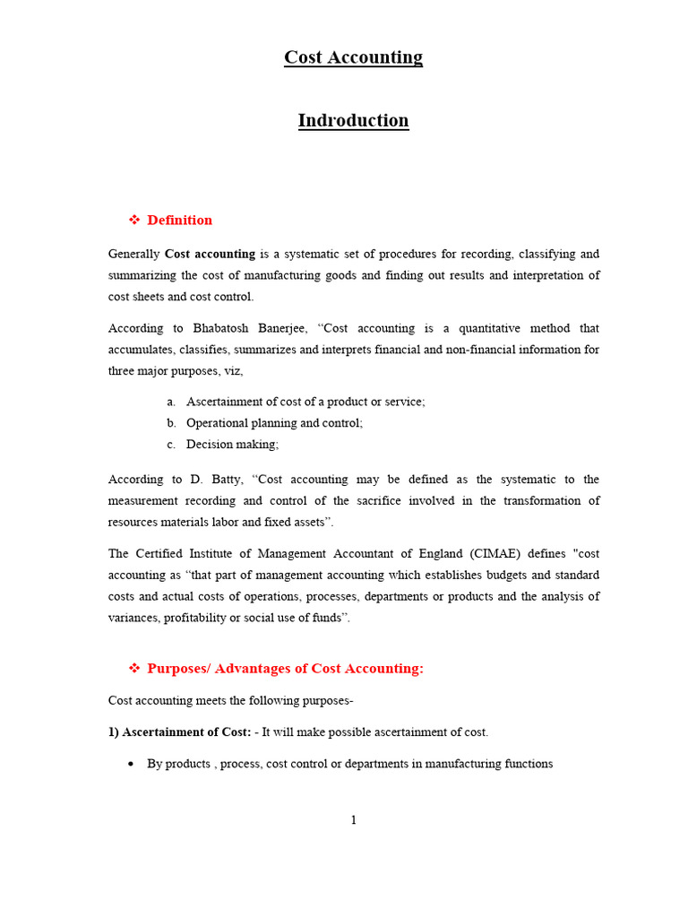 Cost Accounting Introduction | PDF | Cost Accounting | Expense