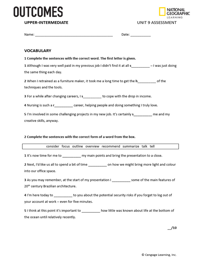 Upper-Intermediate Unit 9 Assessment | PDF