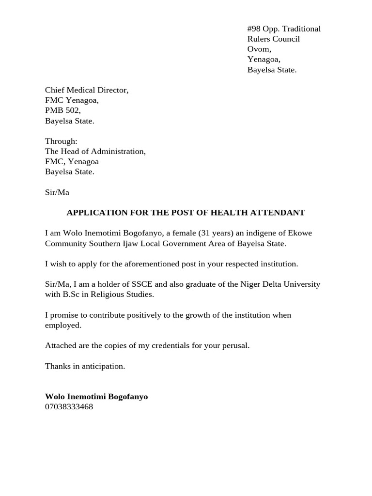 Application for Health Attendant Position | PDF
