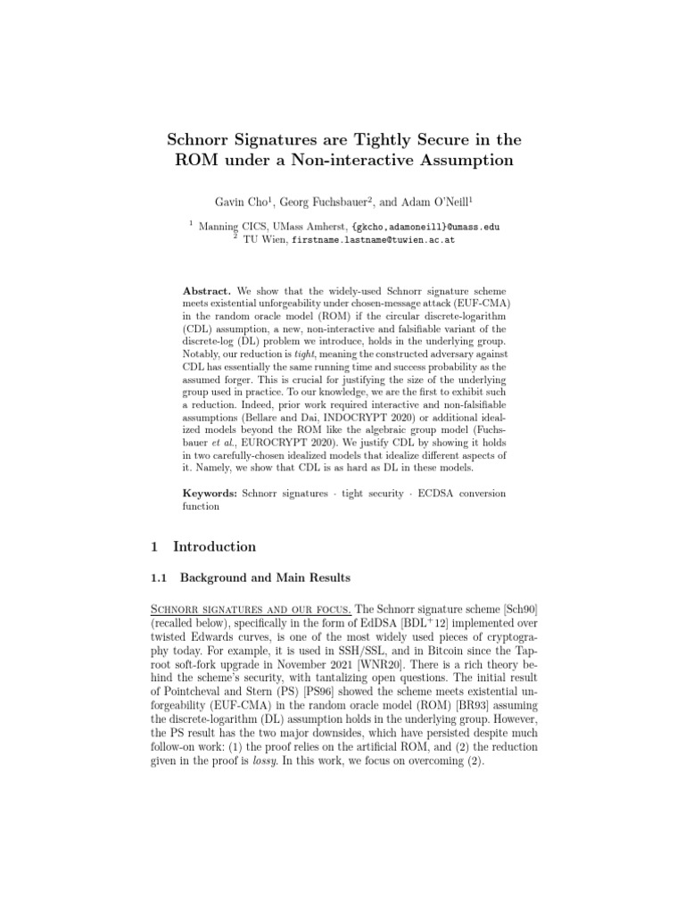 Tightly Secure Schnorr Signatures in ROM | PDF | Function (Mathematics ...