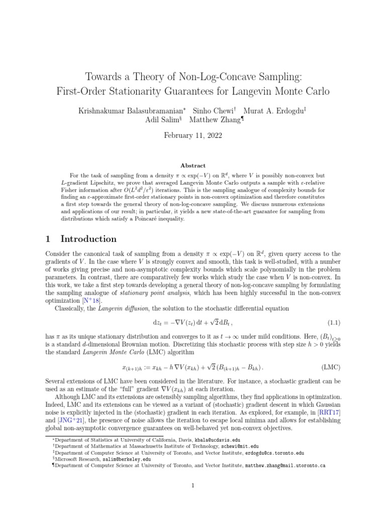 Balasubramanian Et Al - Towards A Theory of Non-Log-Concave Sampling - First-OrderStationarity ...