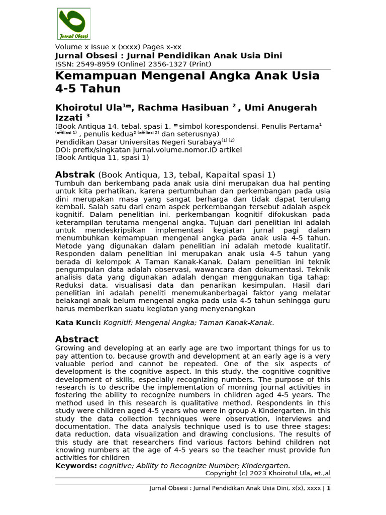 Kemampuan Mengenal Angka - Khoirotul Ula | PDF