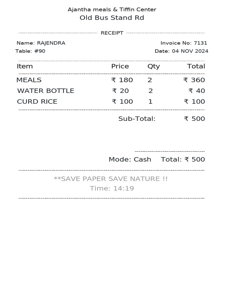 Restaurant Bill Template 2 | PDF