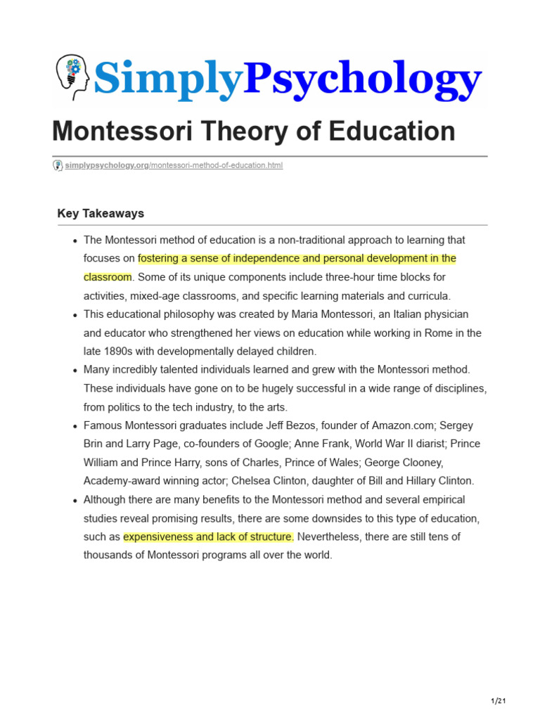 Montessori Education Method Overview | PDF | Montessori Education ...