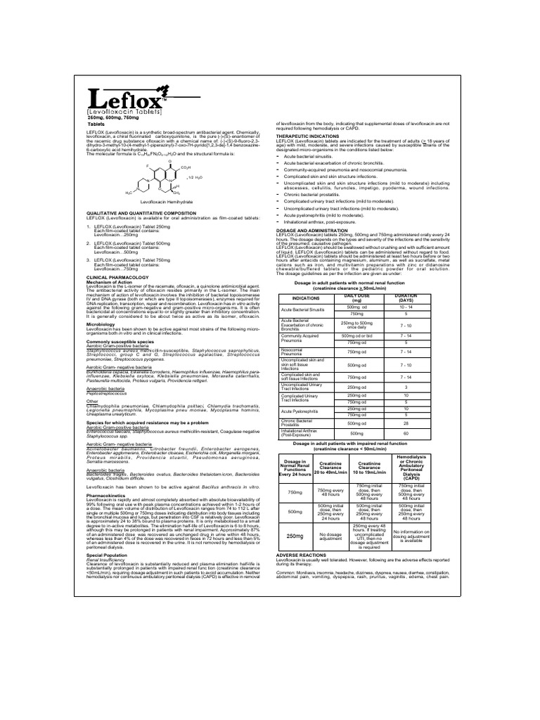 Levofloxacin (LEFLOX) Overview and Uses | PDF | Microbiology | Medical ...