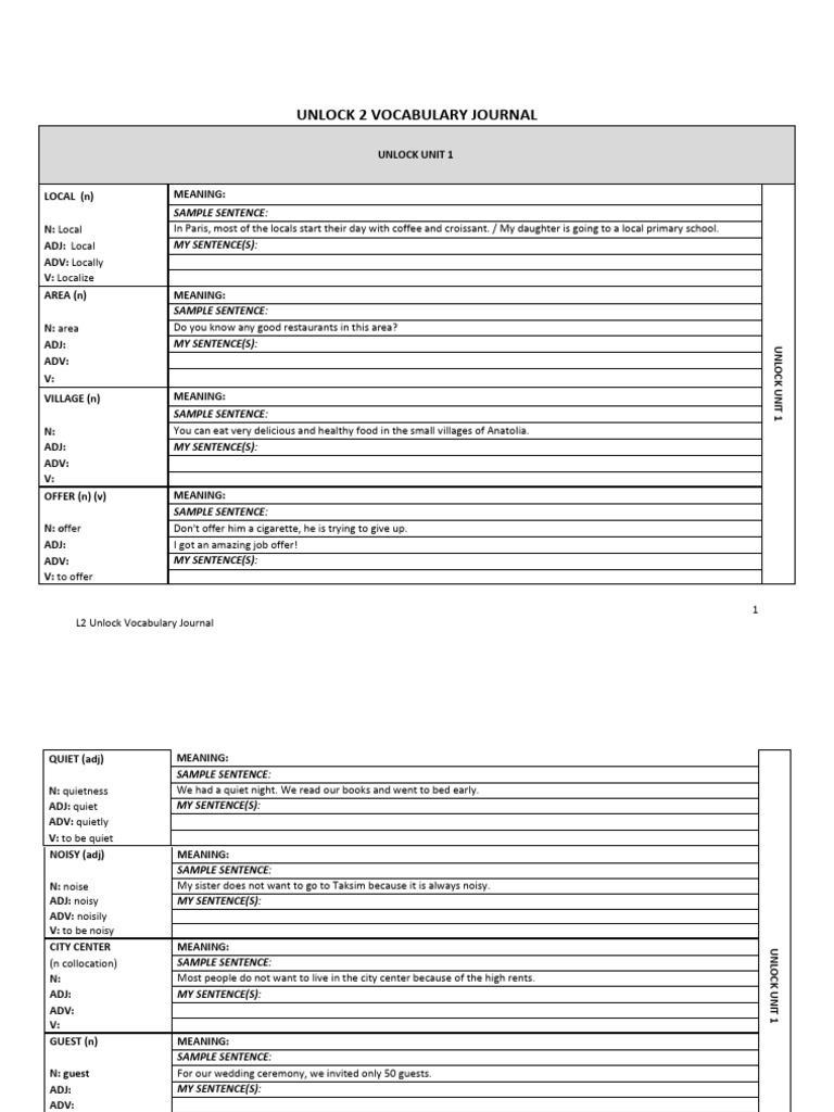 Unlock Vocabulary Journal | PDF