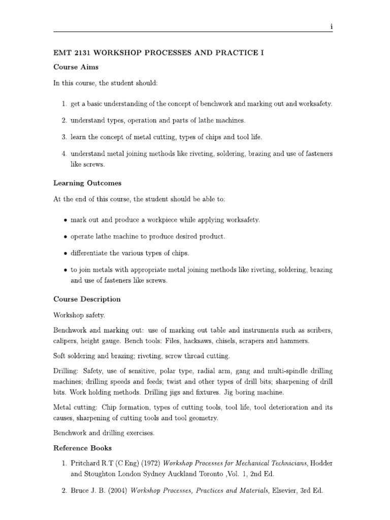 Workshop Process and Practice I | PDF