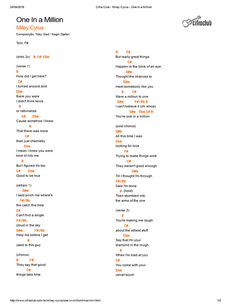 Cifra Club - Miley Cyrus - One In a Million | PDF | Songs