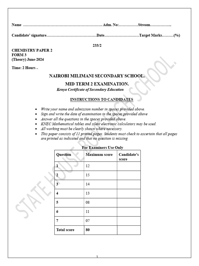 FORM-3-MID-TERM-2-EXAMS | PDF | Titration | Chemistry