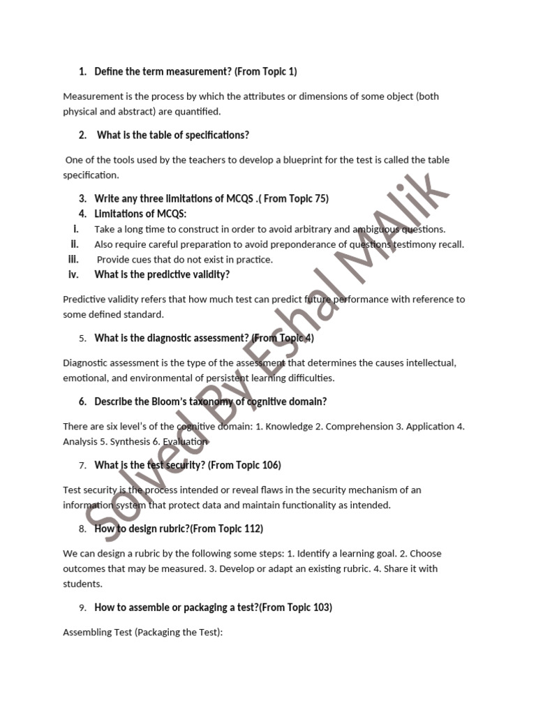 Edu431 Solved Past Papers | PDF | Educational Assessment | Rubric ...