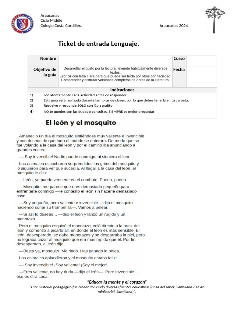 Guía de Lectura y Escritura 2024 | PDF