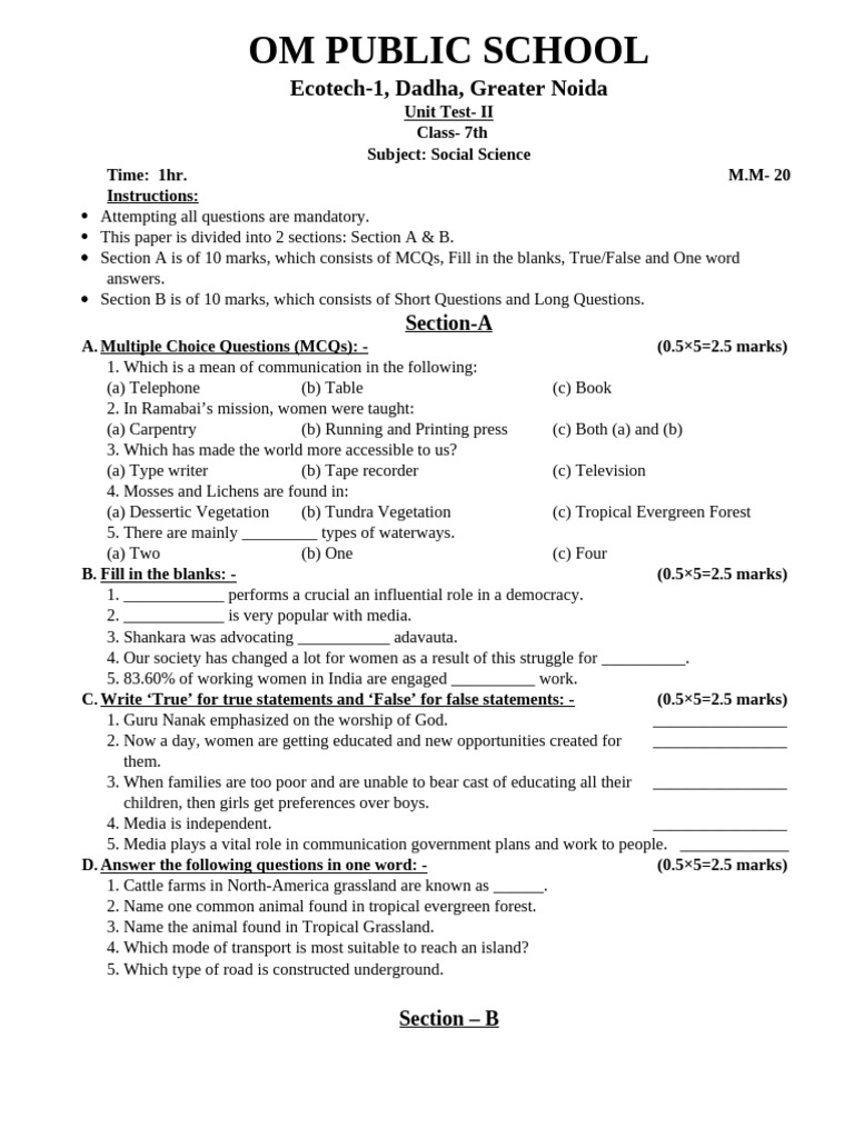 SST 7th. (UT-2) | PDF | Multiple Choice