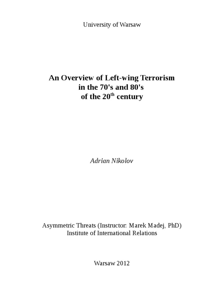 Left-Wing Terrorism in Europe in The 70's and The 80's | PDF ...