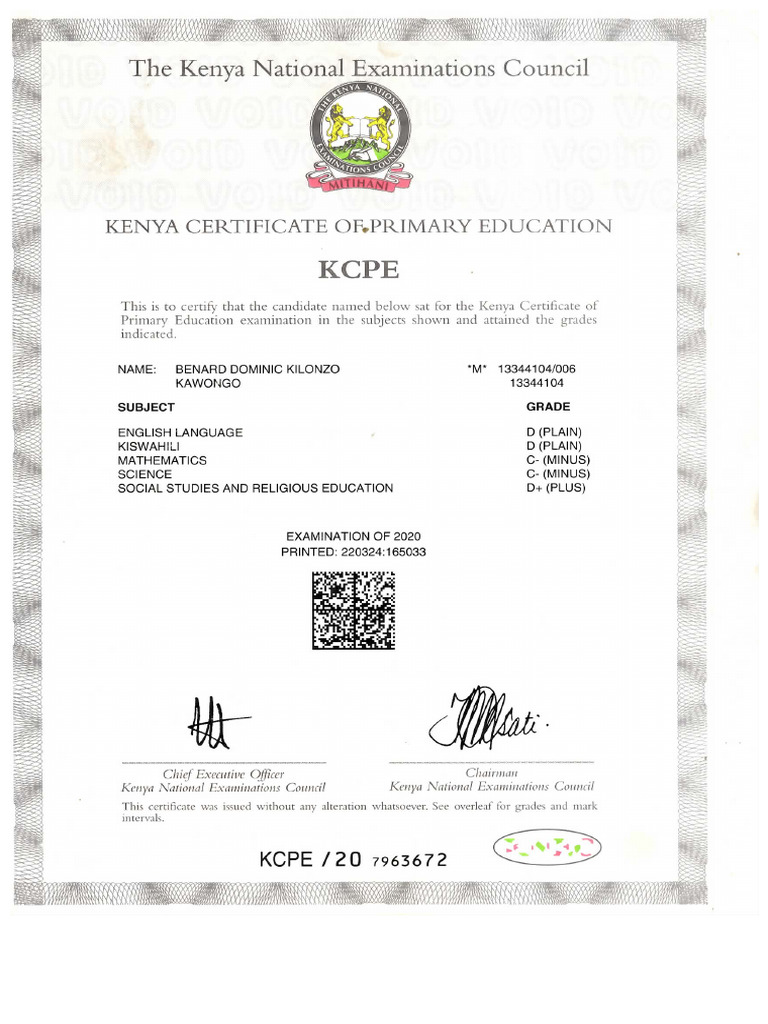 Kcse Cert Front | PDF