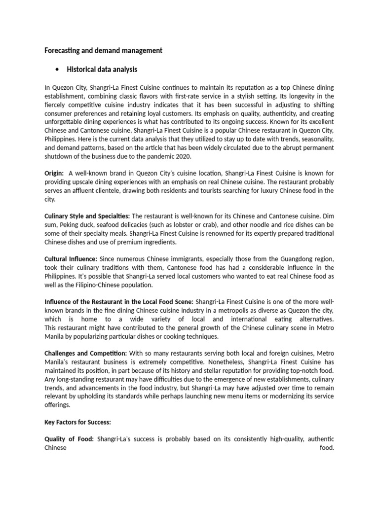 Forecasting and Demand Management | PDF | Restaurants | Menu