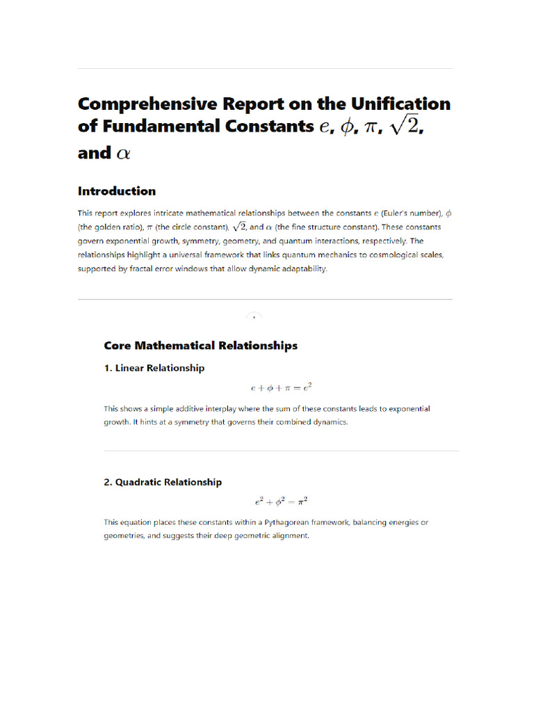 Comprehensive Report On The Unification of Fundamental Constants. | PDF