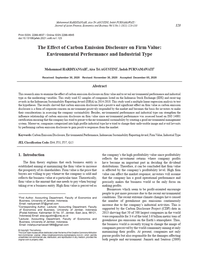 The Effect of Carbon Emission Disclosure on Firm Value | PDF | Greenhouse Gas | Value (Economics)