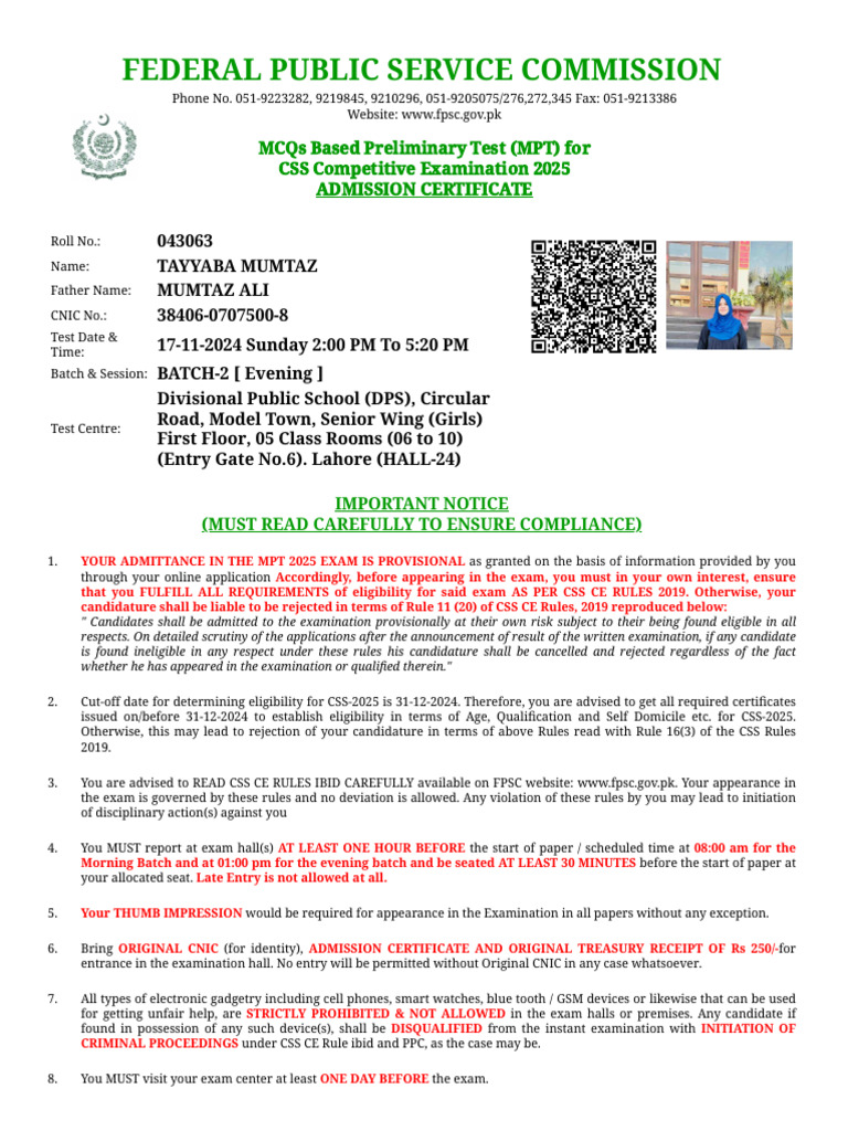 Online - Fpsc.gov - PK FPSC Css Prelim Exam 2025 BK Reports Css MPT Ac ...