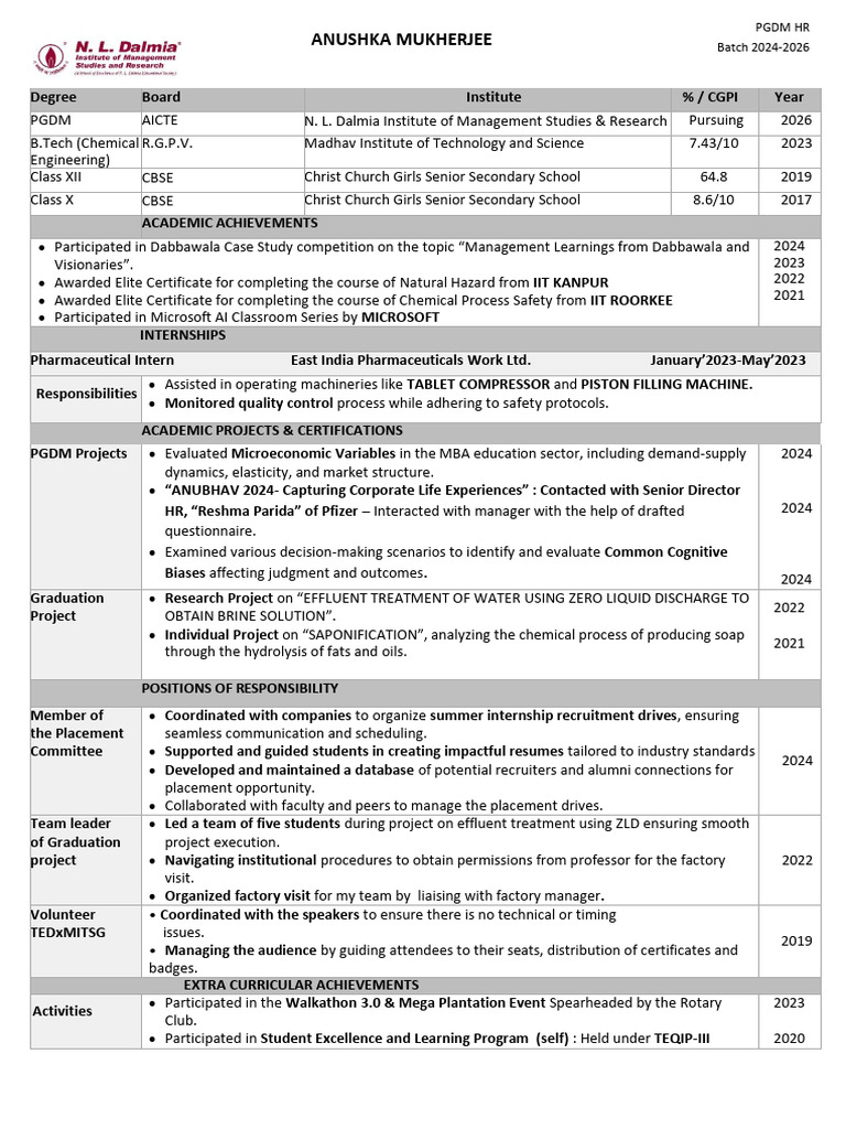 Anushka Mukherjee - Resume | PDF