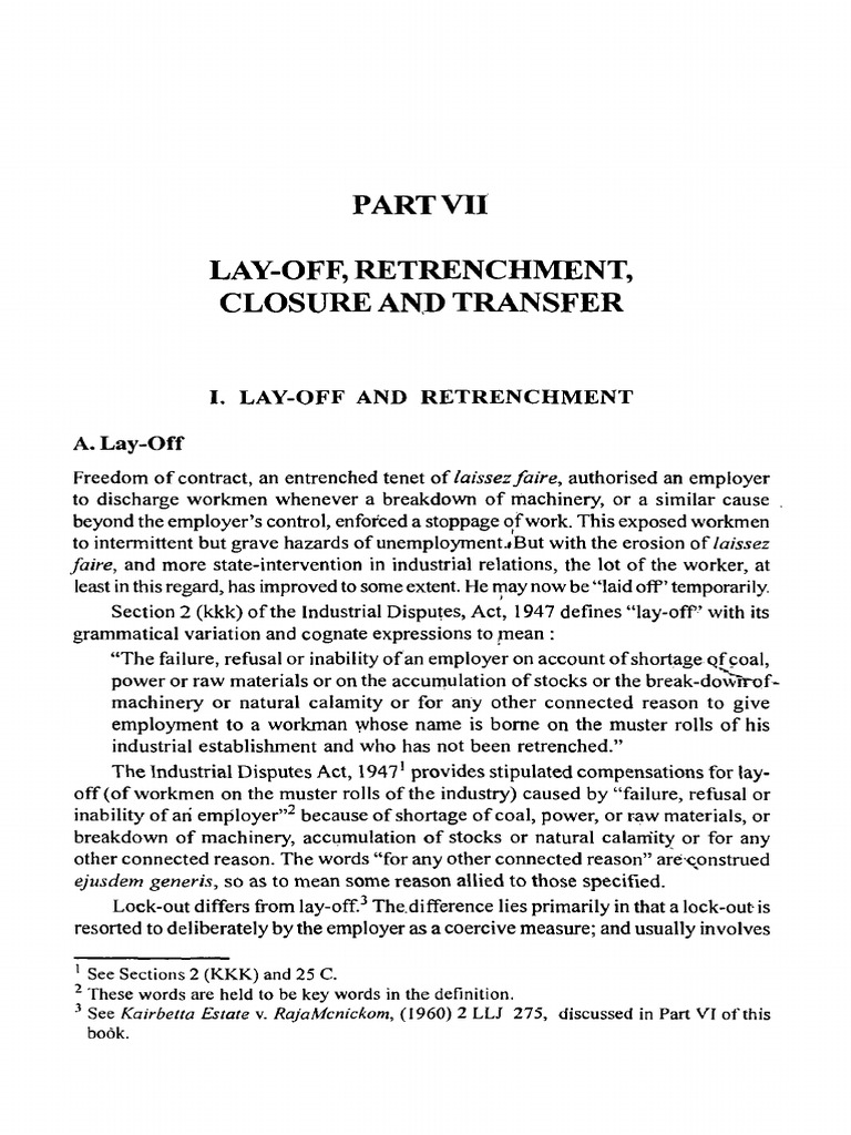 Lay-Off Retrenchment Closure and Transfer (445-565) | PDF | Industrial ...