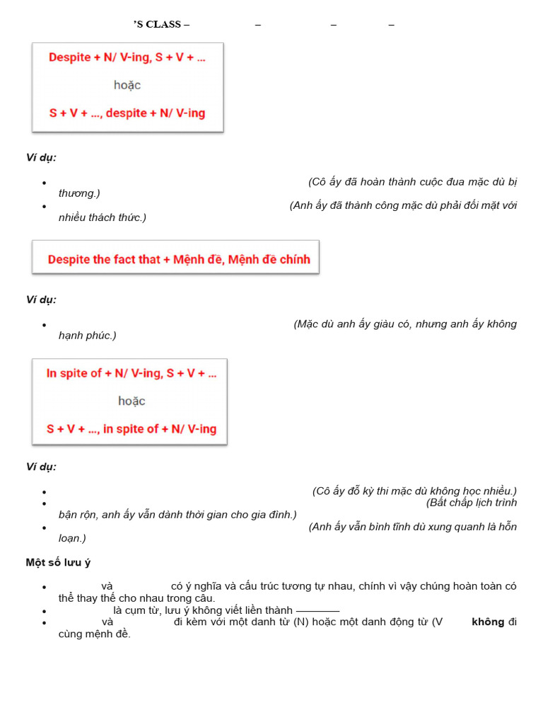 Rule - Although - Despite - in Spite of | PDF