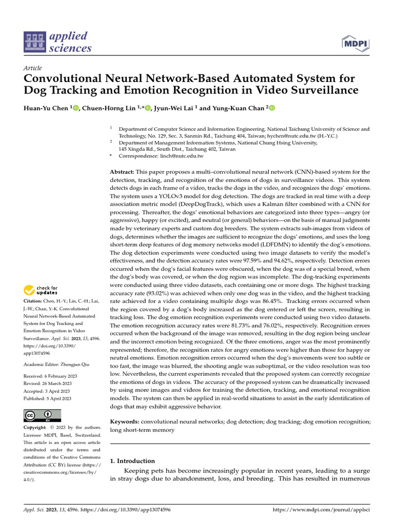 Convolutional Neural Network-Based Automated System For Dog Tracking and Emotion Recognition in ...