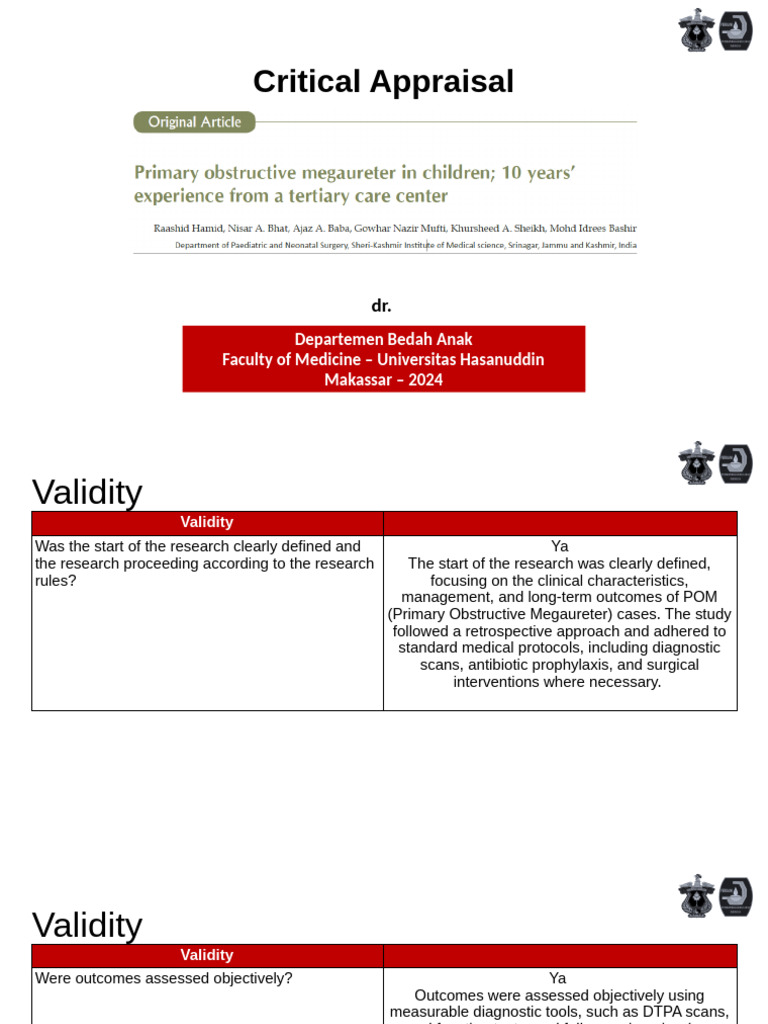 Critical Appraisal Journal Reading Primary Obstructive Megaureter in Children (Inggris) | PDF ...