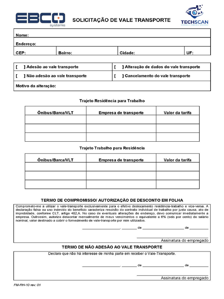 Solicitação de Vale Transporte | PDF