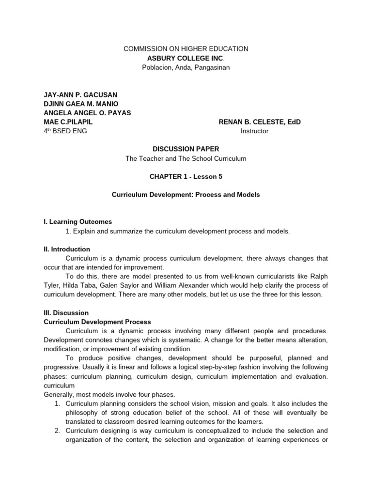 Curriculum Development Insights | PDF | Curriculum | Evaluation