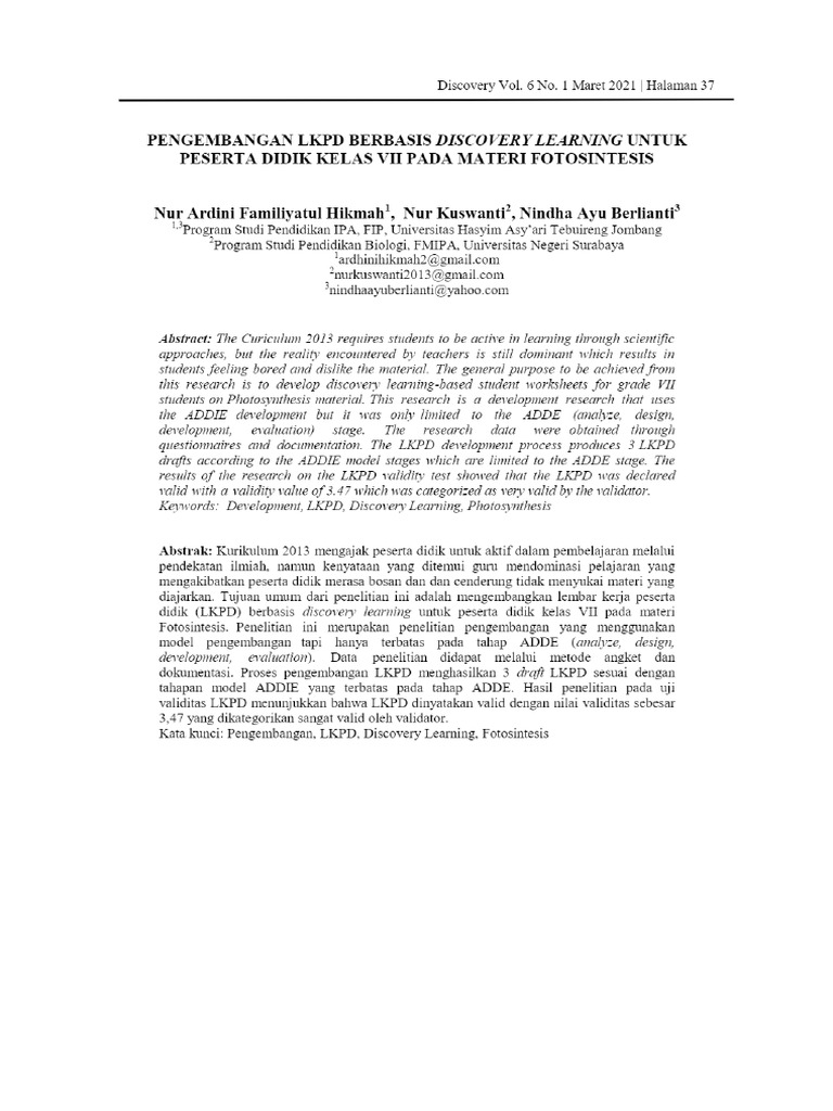 View of Pengembangan Lkpd Berbasis Discovery Learning Untuk Peserta Didik Kelas Vii Pada Materi ...