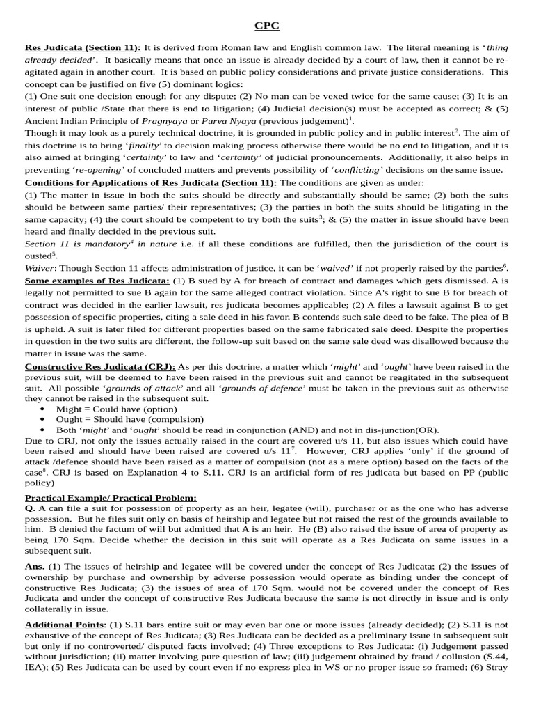 CPC -Coaching - 30.01.2024 (Final) | PDF | Lawsuit | Res Judicata