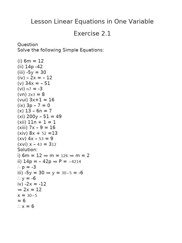 Linear Equations in One Variable | PDF | Length | Rupee