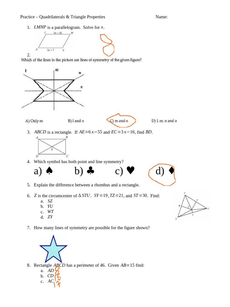 21 Practice Quadrilaterals and Triangle Properties | PDF