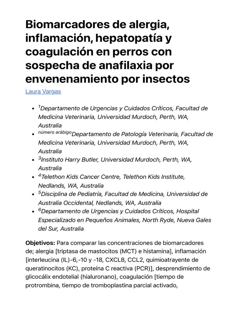 Biomarcadores de Alergia, Inflamación, Hepatopatía y Coagulación en ...