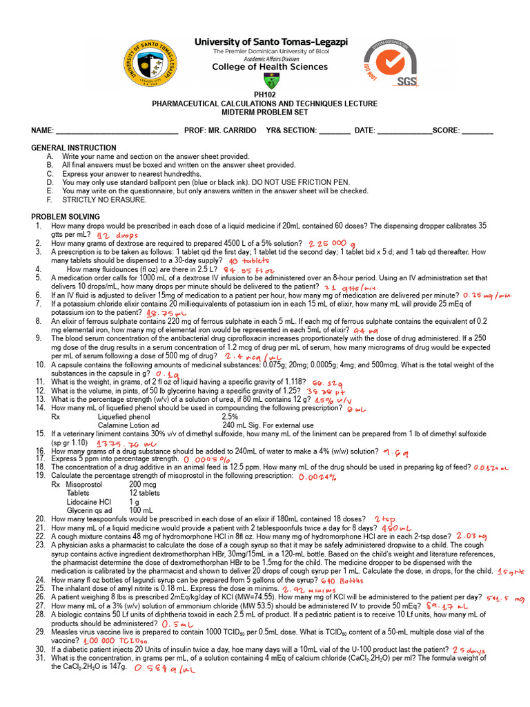 PH102 FS 2024-2025 -Problem Set-.Docx | PDF | Dose (Biochemistry ...