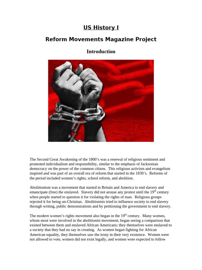 Reform Movement Magazine Project | PDF | Abolitionism In The United ...