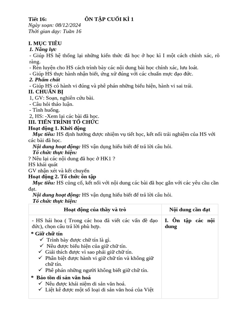 ÔN TẬP CUỐI KÌ 1. GDCD 7 | PDF