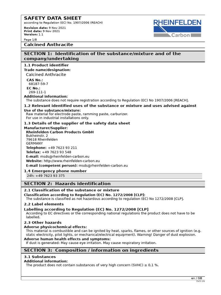 MSDS-Anthracite_E | PDF | Toxicity | Personal Protective Equipment