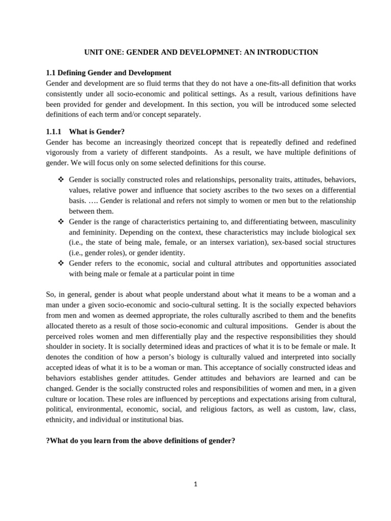 Final Handout Gender | PDF | Gender Studies | Gender