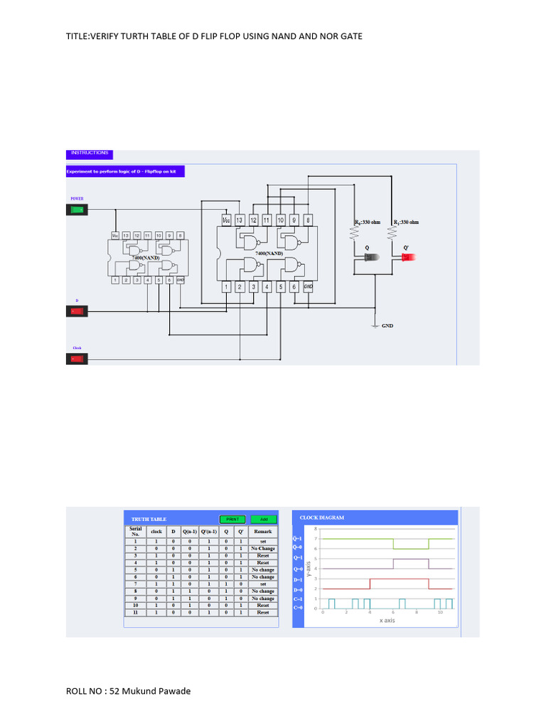 Title:Verify Turth Table of D Flip Flop Using Nand and Nor Gate | PDF